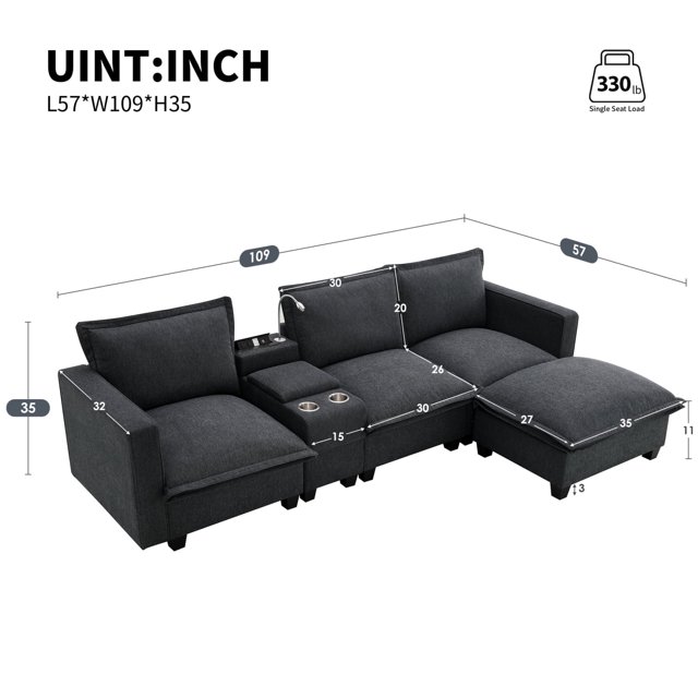 Miekor Modern Sectional Cloud Sofa with Console,USB Charging Port ...
