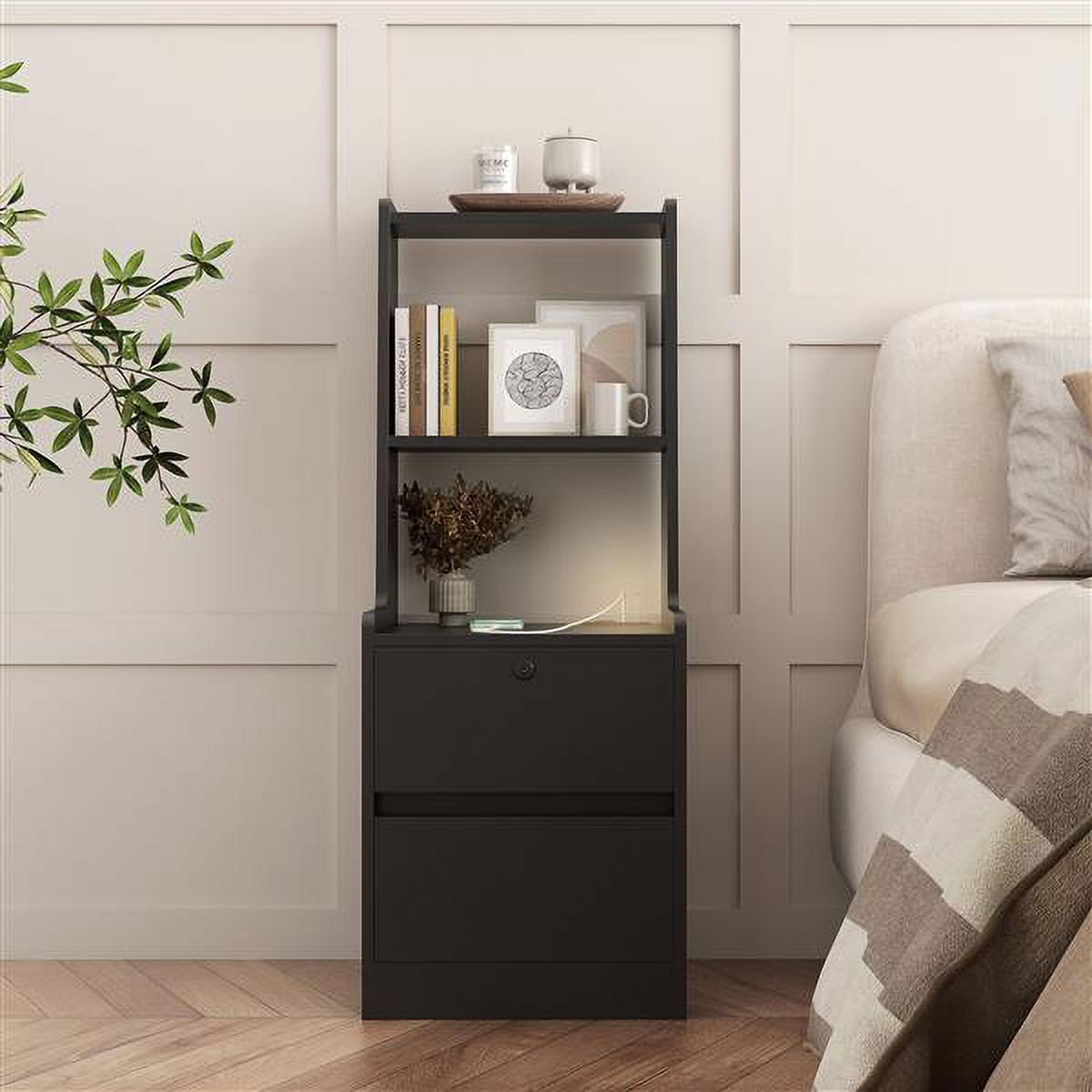 Miekor Nightstand with Charging Station, Smart Nightstand with Night ...