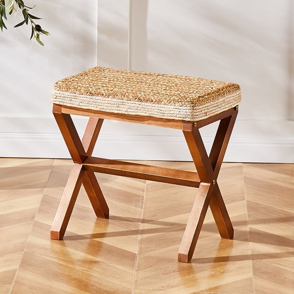 Miekor Ottoman Footstool Natural Seagrass Footrest Pouf Ottomans with X ...