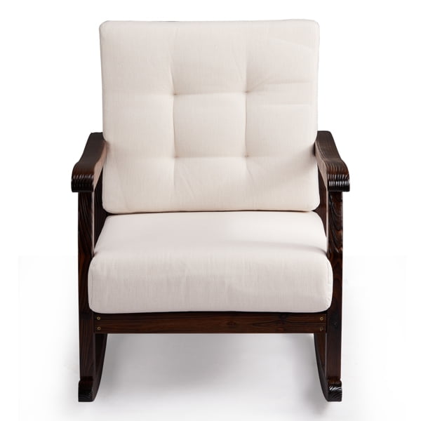 Miekor Outdoor Wood Rocking Chair with Detachable Washable Cushions ...