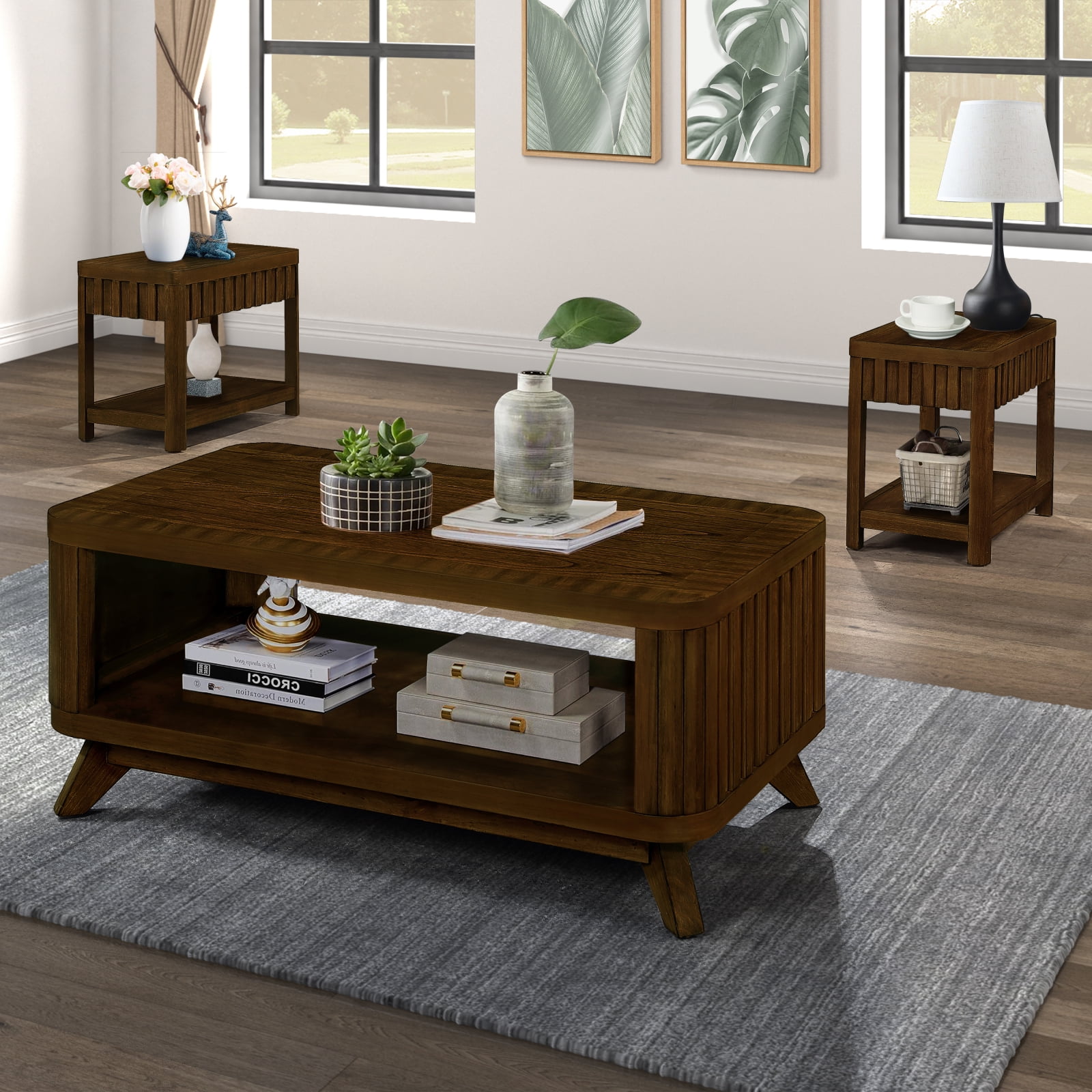 Miekor Rectangular Living Room Coffee Table Set, 3-Piece Living Room ...