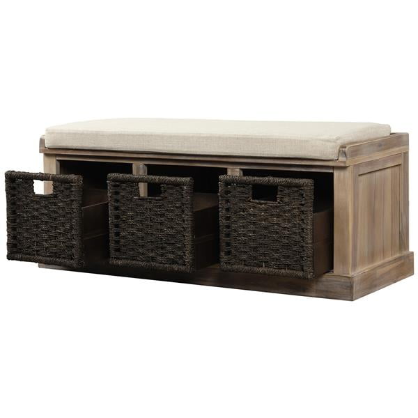 Miekor Rustic Storage Bench with 3 Removable Classic Rattan Basket ...