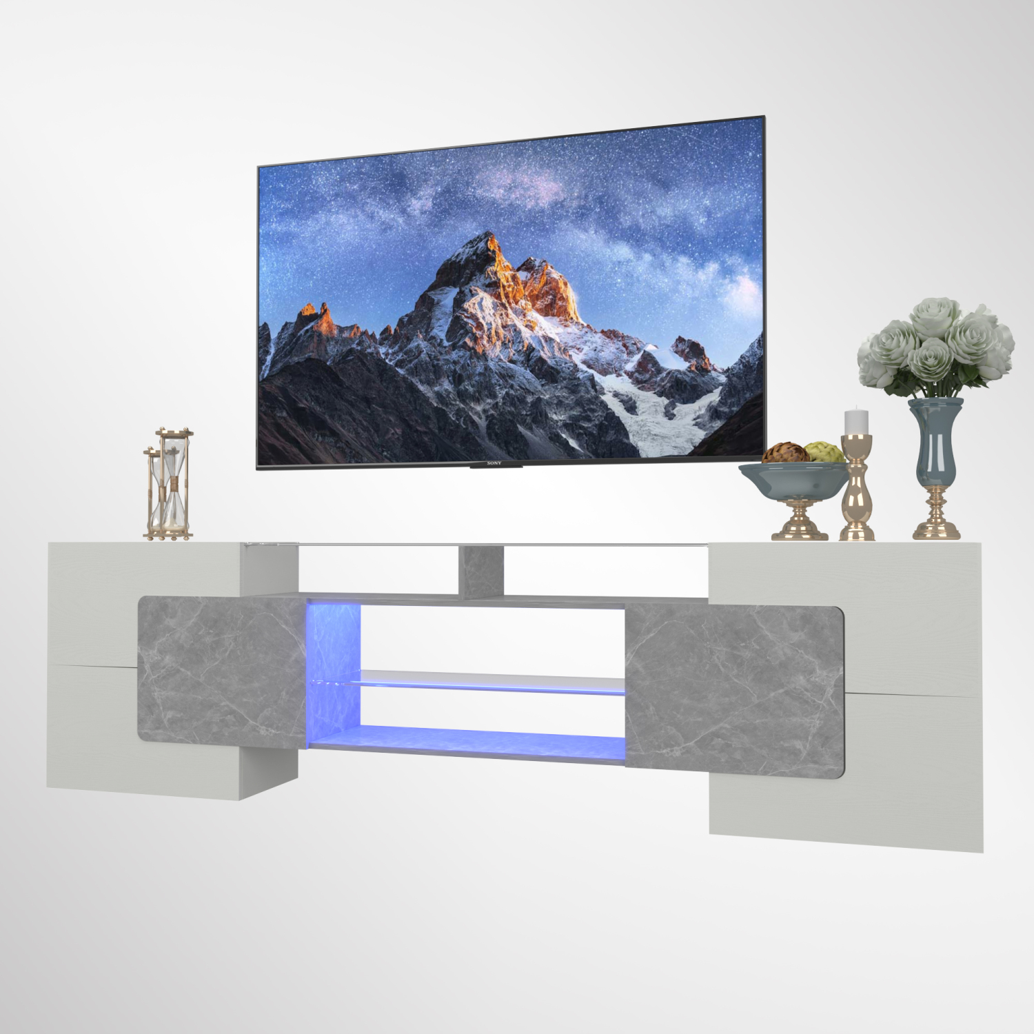 Miekor TV Console with Storage Cabinets, Long LED TV Stand Full RGB ...