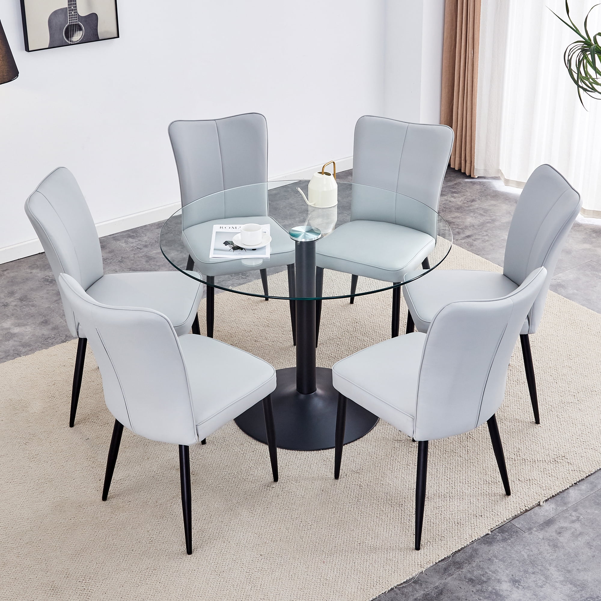 Miekor Table And Chair Set.A 42" Transparent Tempered Glass Round ...