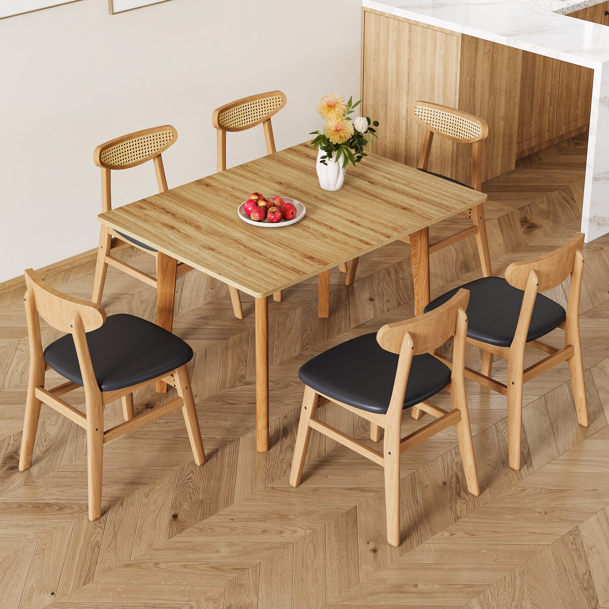 Miekor Table And Chair Set. White Sintered Stone Tabletop, Rubberwood ...