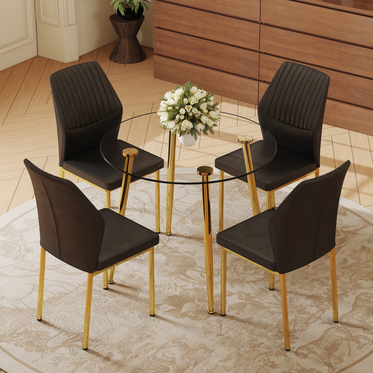 Miekor Table and chair set.36 Inch Diameter Modern Luxury Glass Dining ...