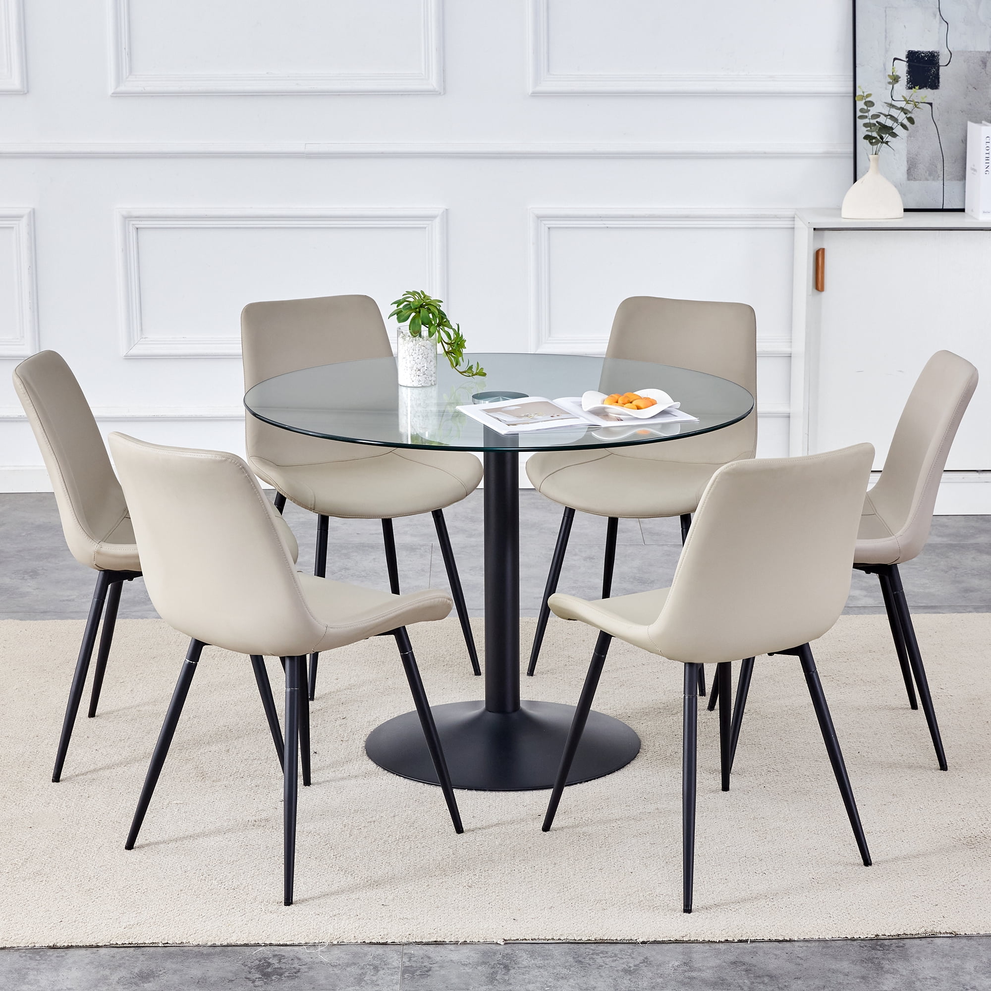 Miekor Table and chair set.A 42" Transparent Tempered Glass Round ...