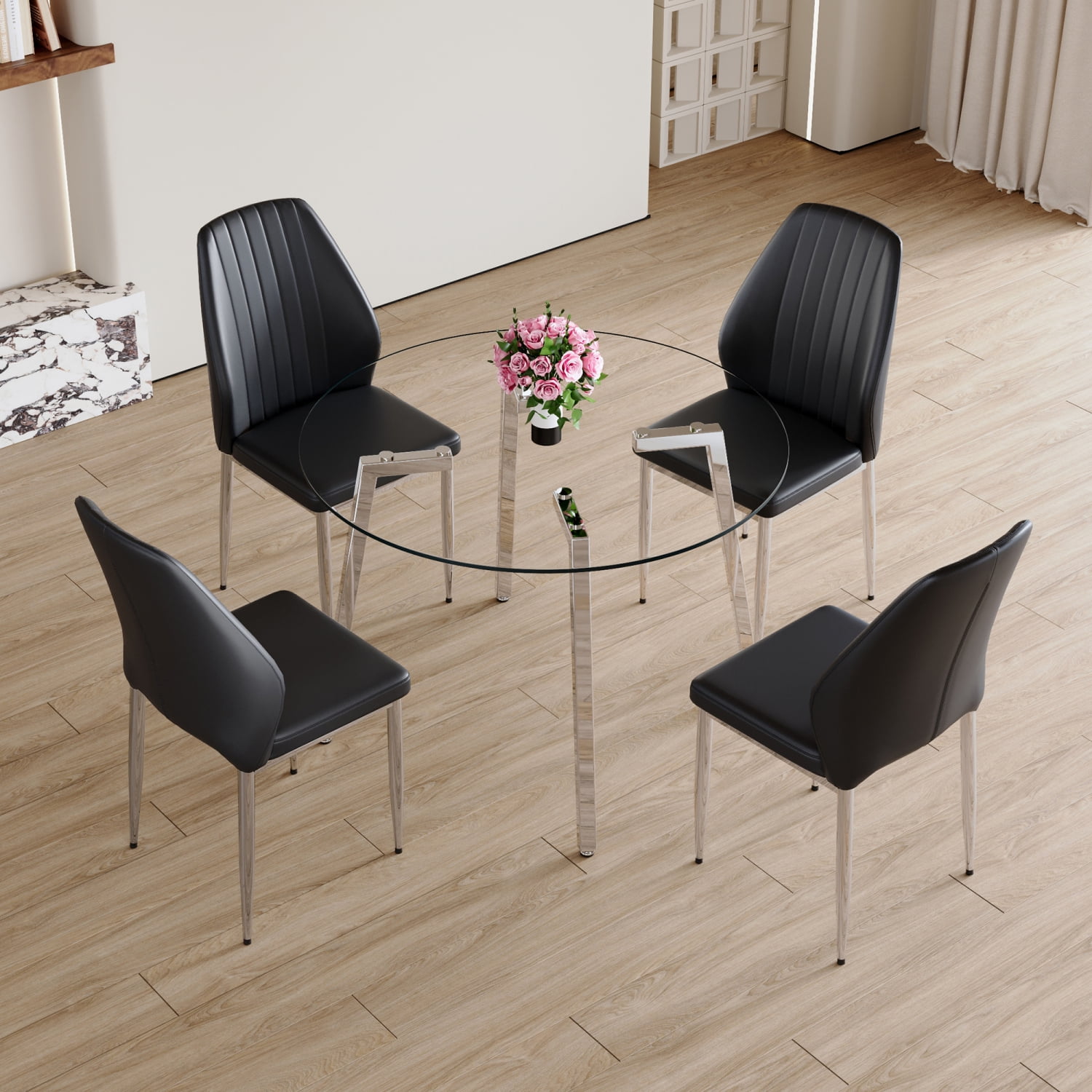 Miekor Table and chair set.Modern circular transparent tempered glass ...