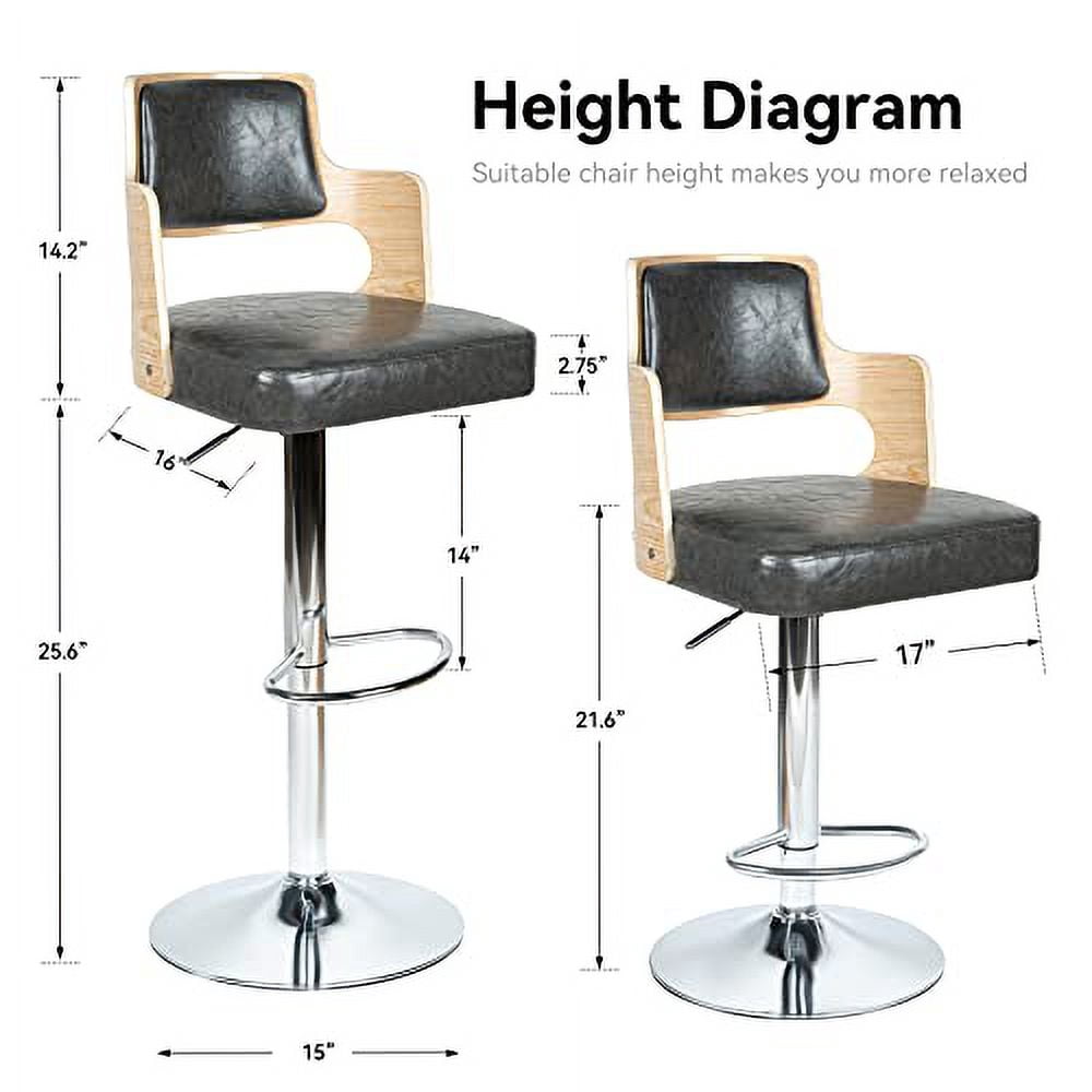 Miereirl Bar Stools Set of 2 Morden Height Counter Bar Stools with Wood ...