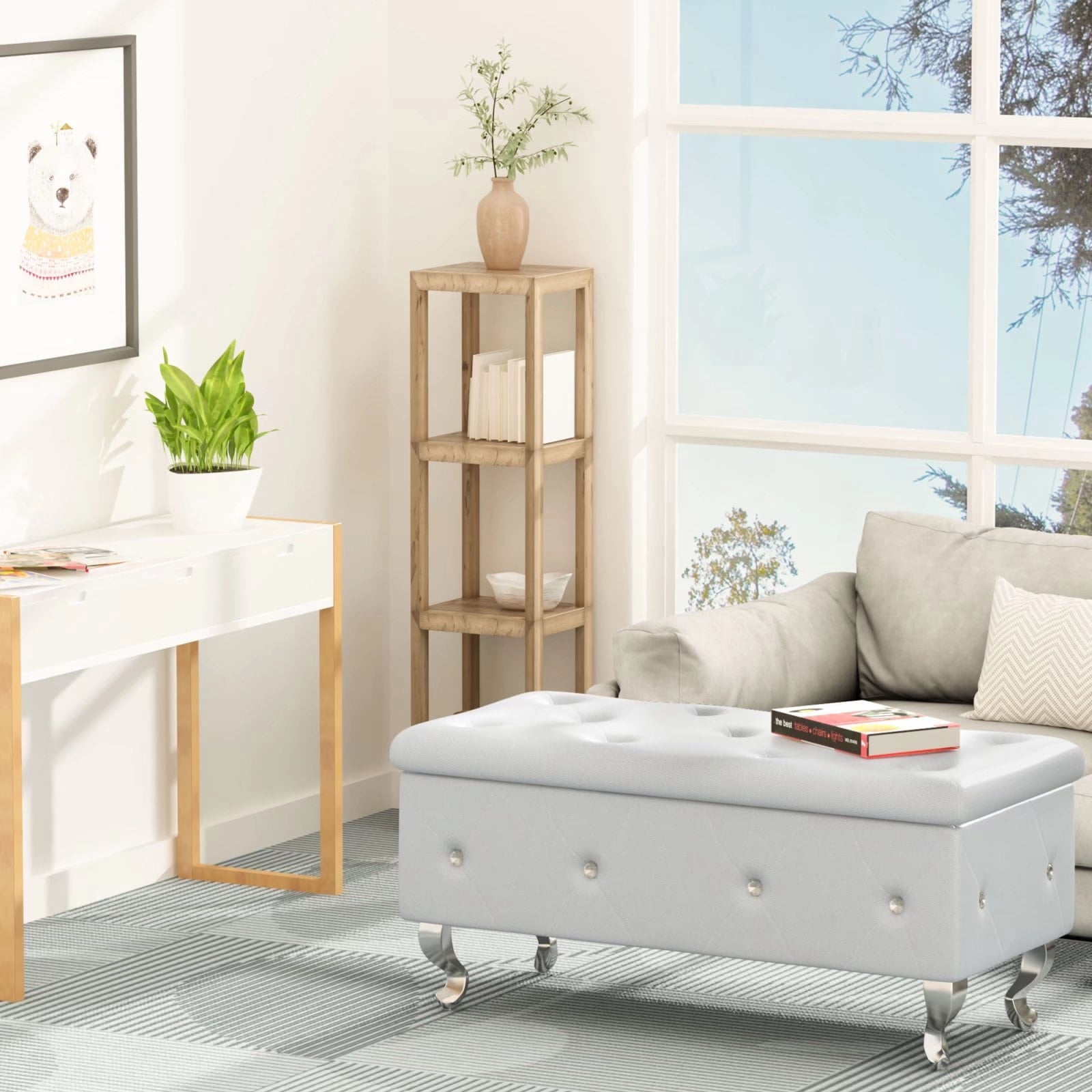 Mieres Faux Leather Rectangular Storage Ottoman Bench, Hinged Lid ...