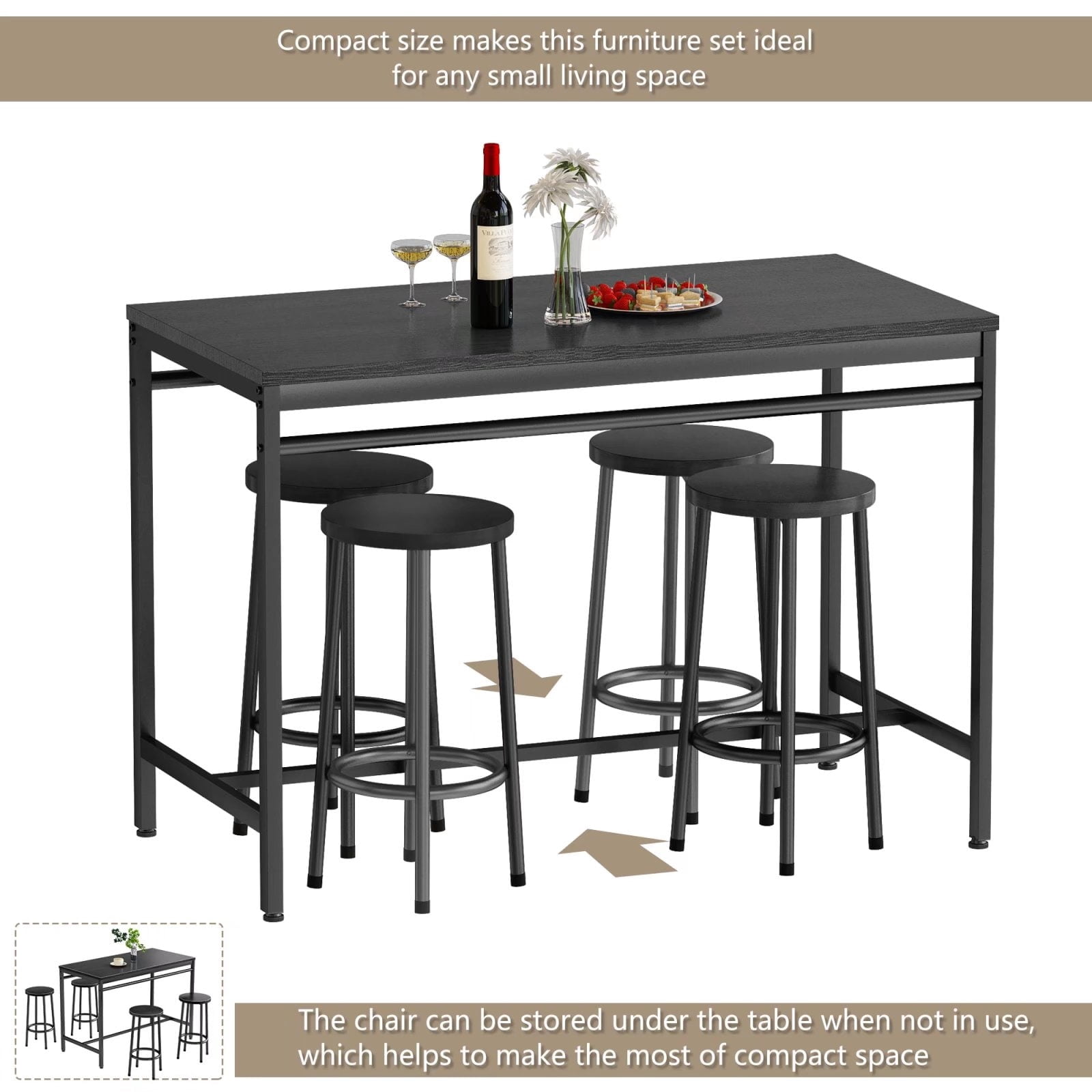 Mieres Upgrade Dining Table Set 5 Piece Counter Height Dining Table ...