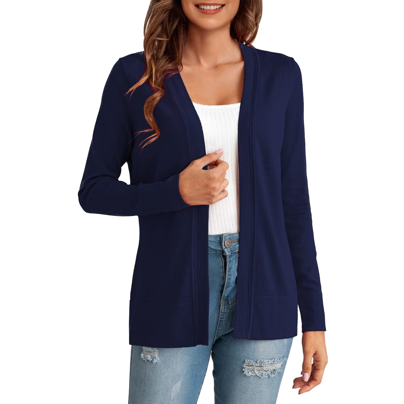 Mifelio Cardigan for Women, Women's Solid Color Long Sleeved Buttonless ...
