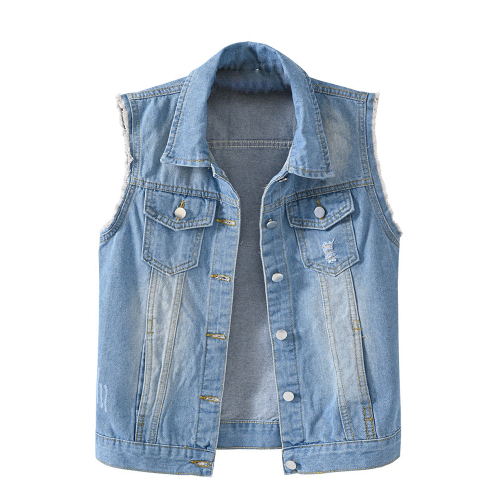 Mifelio Denim Vest Multi Color Denim Vest Female Short Spring and ...