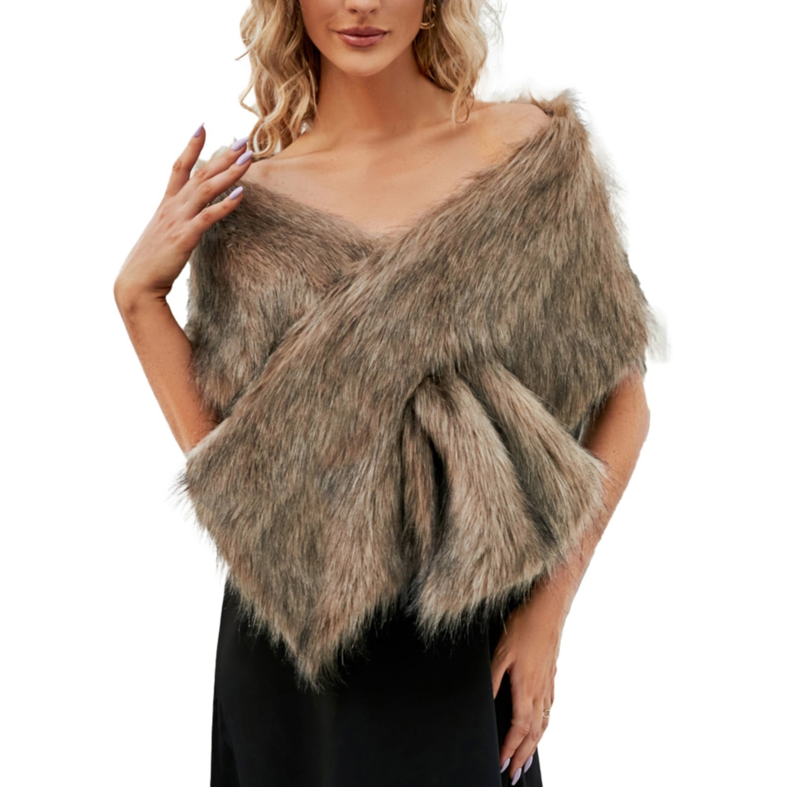 Mifelio Faux Fur Shawl Women Luxurious Winter Faux Superficial ...
