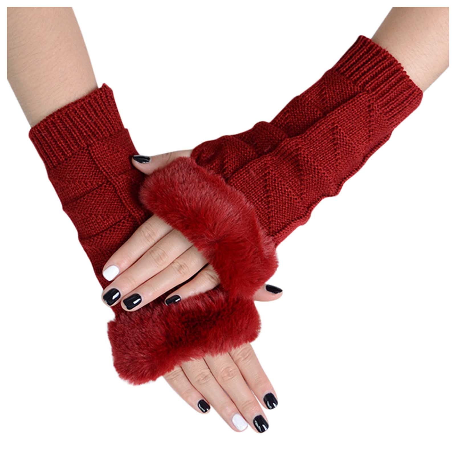 Mifelio Fingerless Gloves for Women, Women Solid Color Frayed Warm ...