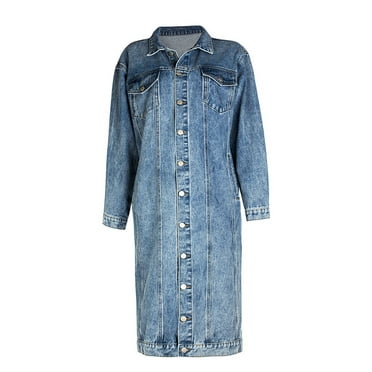 Women's Long Casual Maxi Length Denim Cotton Coat Oversize Button Up ...
