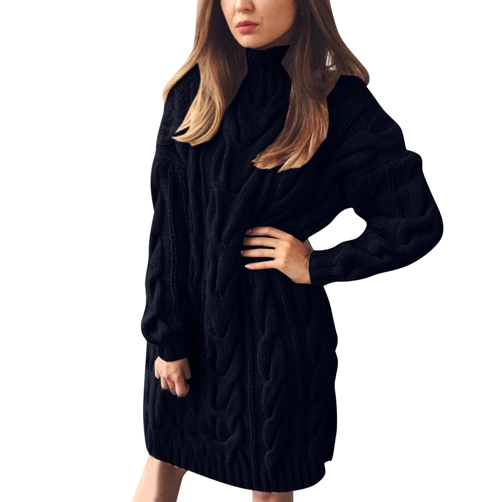 Mifelio Long Sweater Dress Womenautumn And Winter Knitted Solid Color
