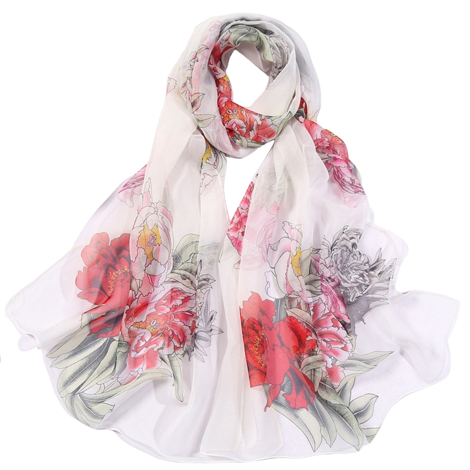 Mifelio Silk Scarf for Women Lightweight Print Floral Pattern Scarf ...