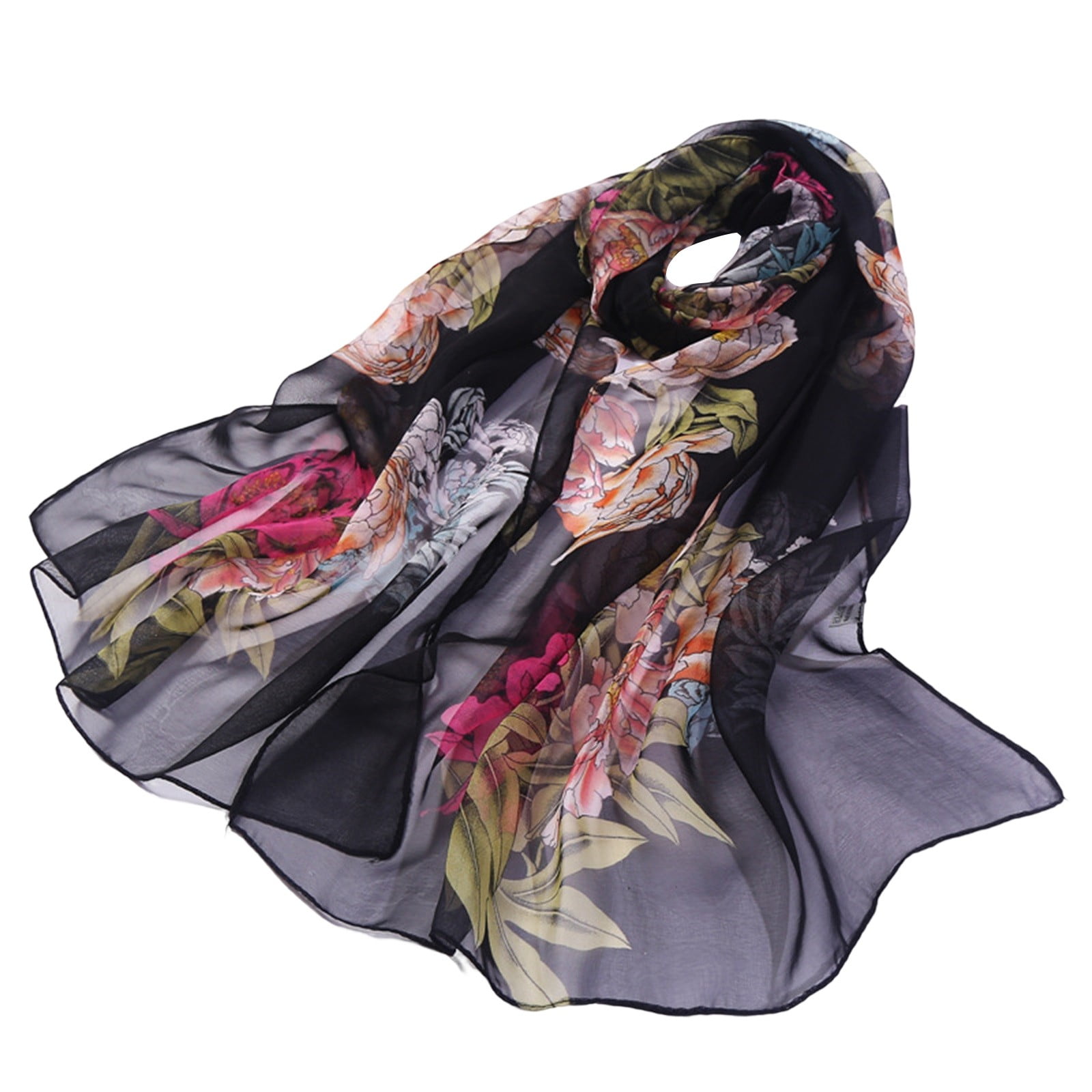 Mifelio Silk Scarf for Women Lightweight Print Floral Pattern Scarf ...