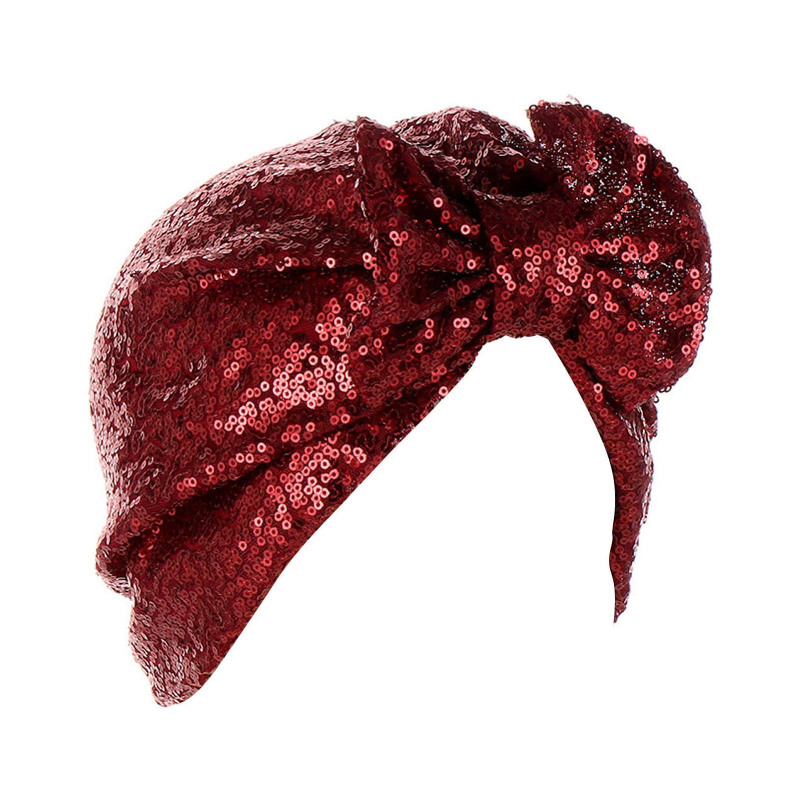 Mifelio Turbans for Women Muslim Turban Hatbow Sequins Hair Bonnet Head ...