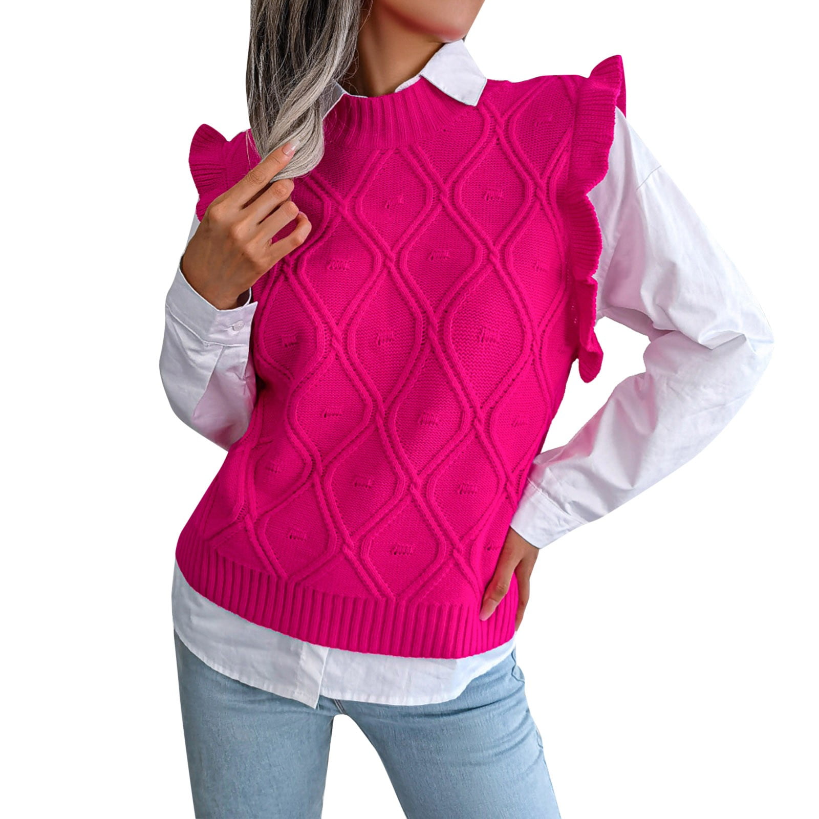Mifelio Womens Sweaters Women Autumn and Winter Casual Solid Color O ...