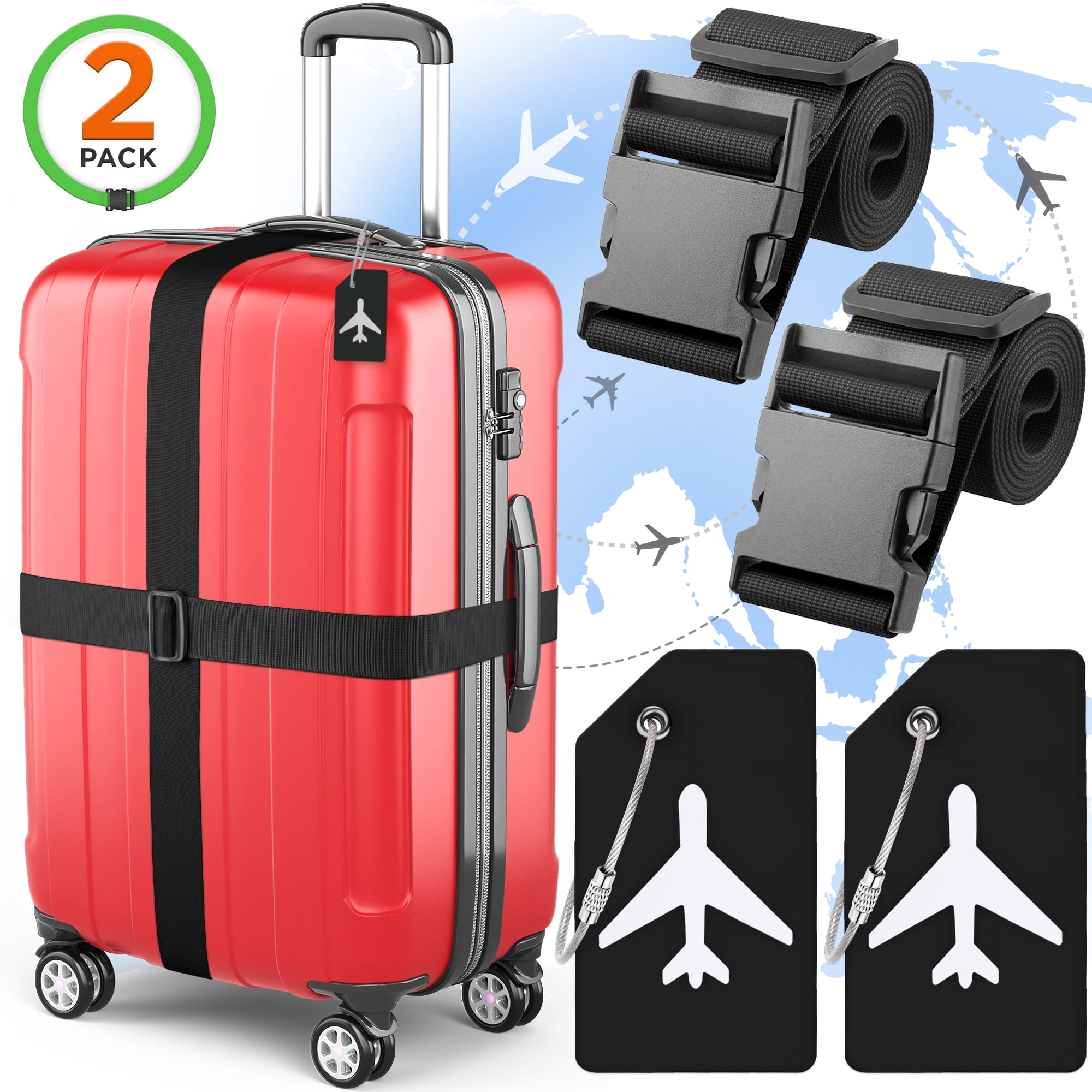 Mifflin Set of Luggage Straps W/ Luggage Tags (4 Pcs, Black ...