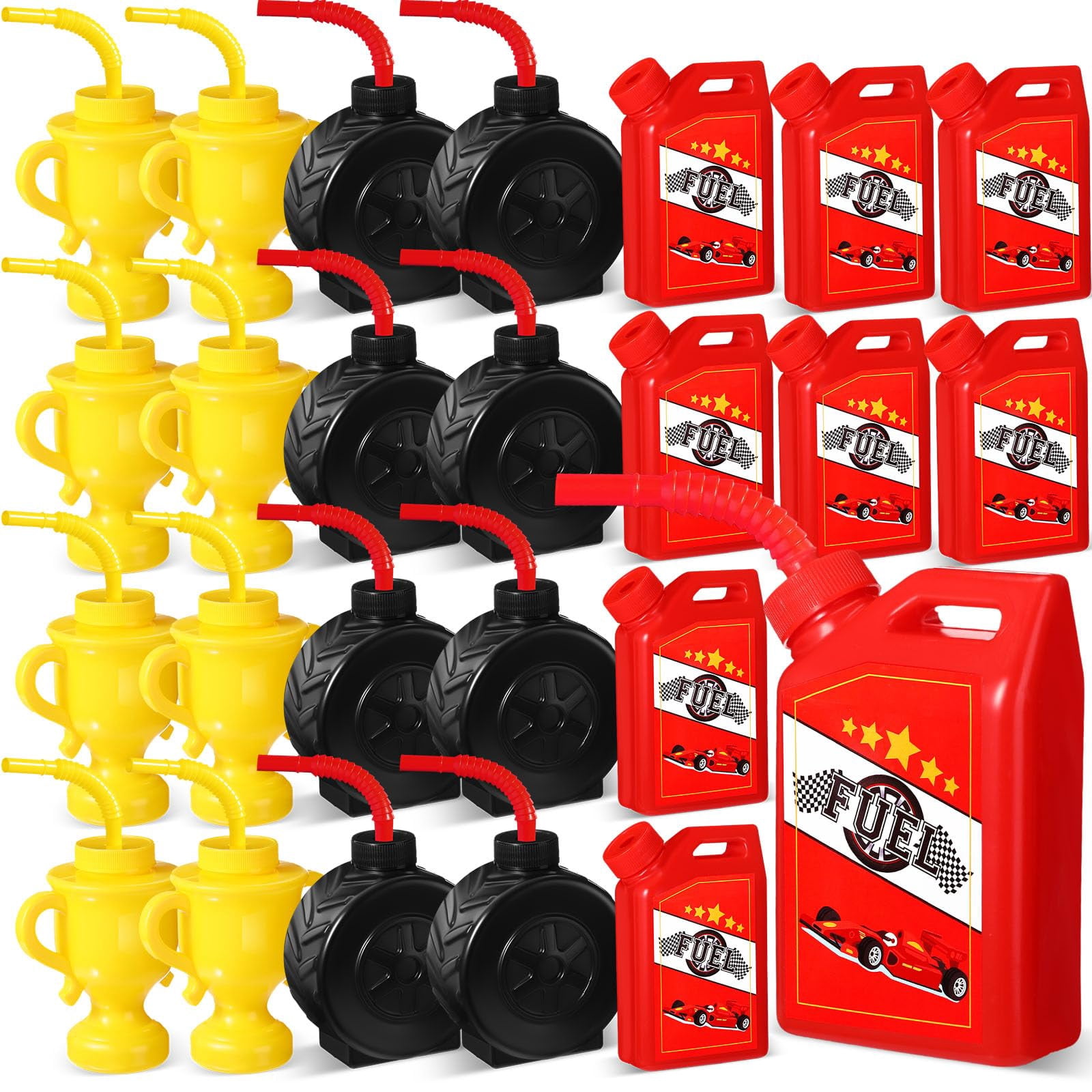 Mifoci 24 PcsEGSC Race Car Cups with Straws Plastic Traffic Tire Shaped ...