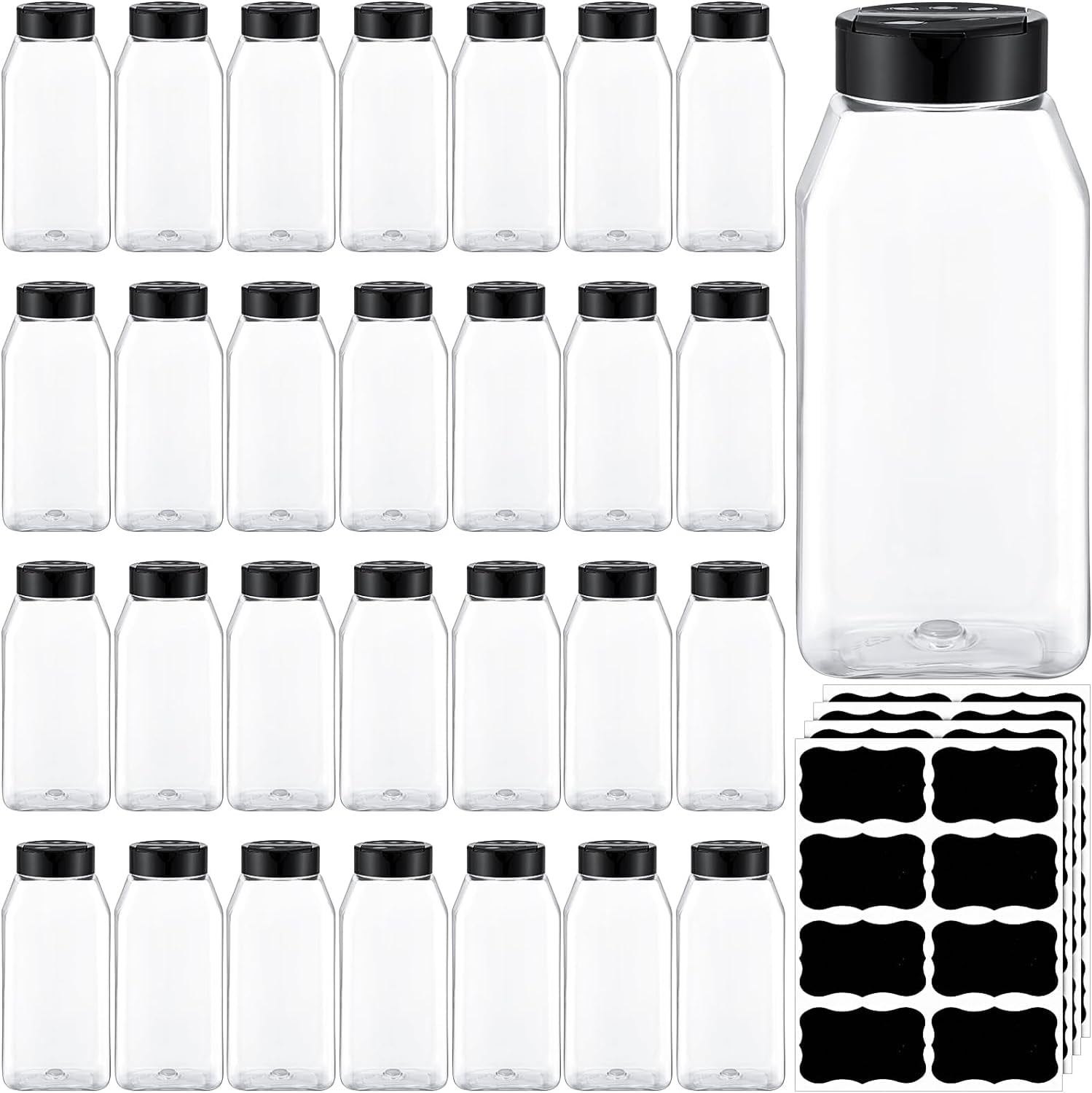 Mifoci 28 Pack 16 oz Plastic Spice Jars with Cap Square Plastic Bottle ...