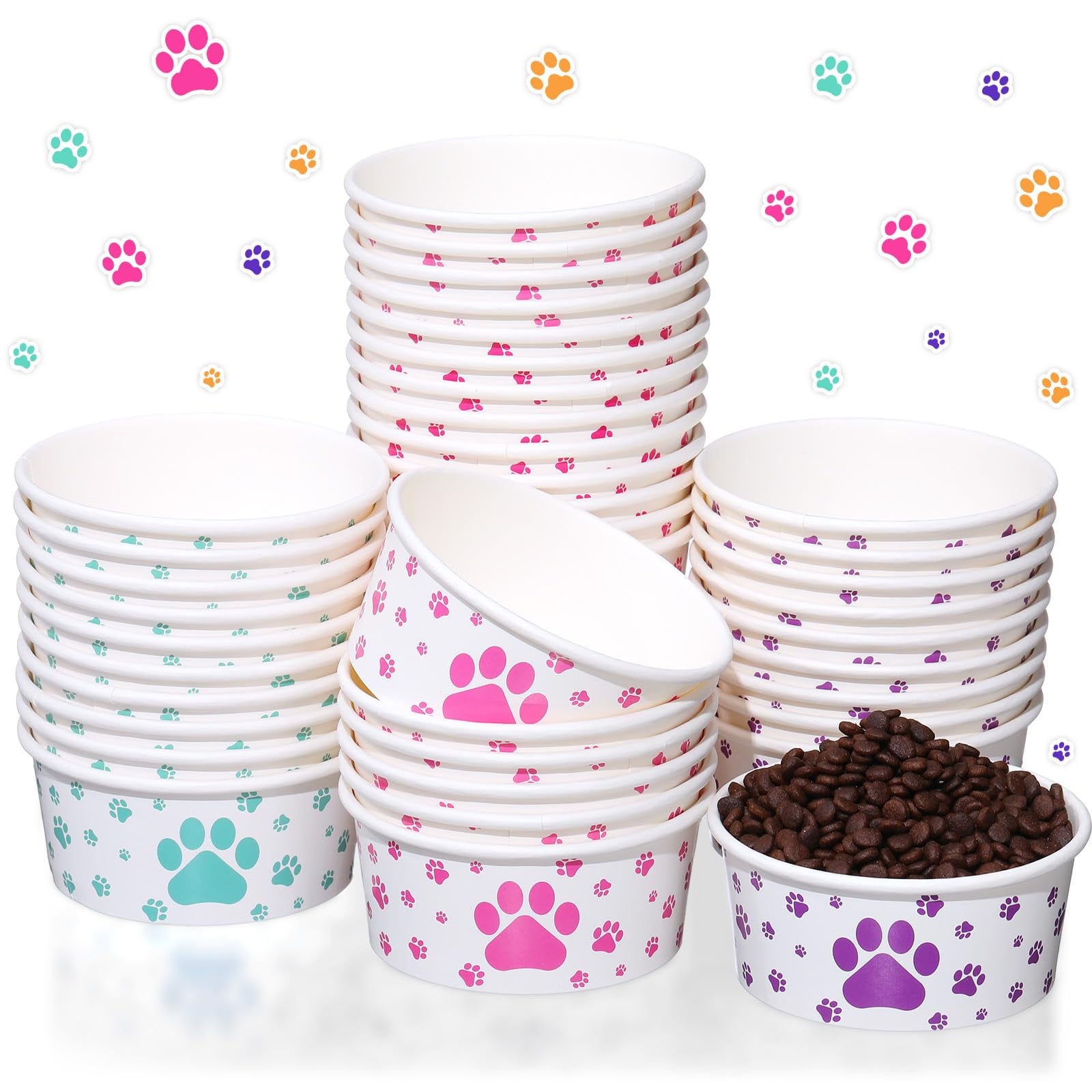 Mifoci 40 Pieces Disposable IRF13 Pets Bowls 12 oz Colorful Paper Dog ...