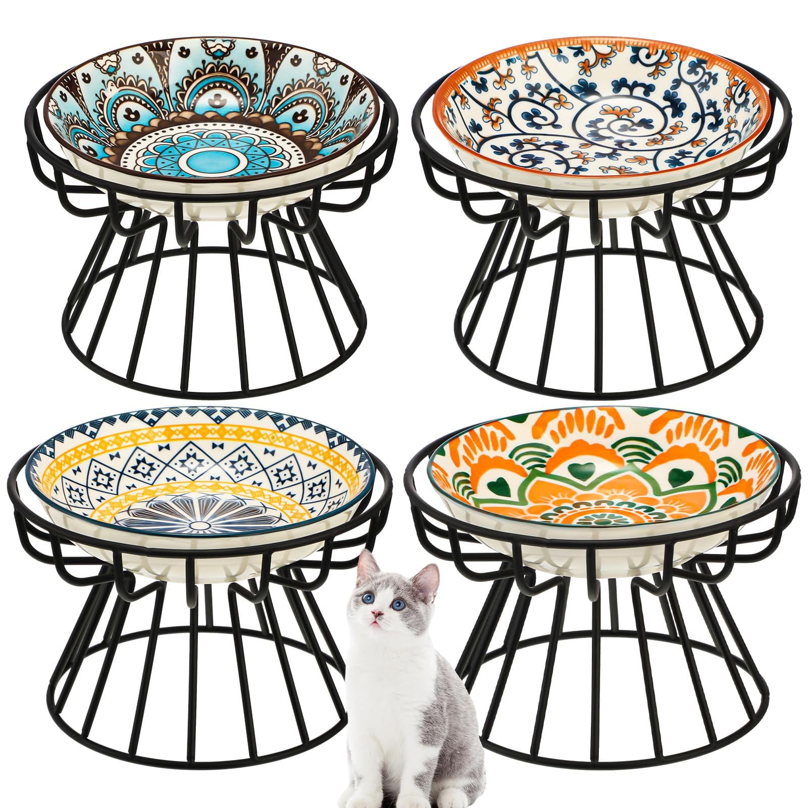 Mifoci 8 Pcs Bohemia TMA2 Elevated Cat Bowls Set Include 5.5 Inch ...
