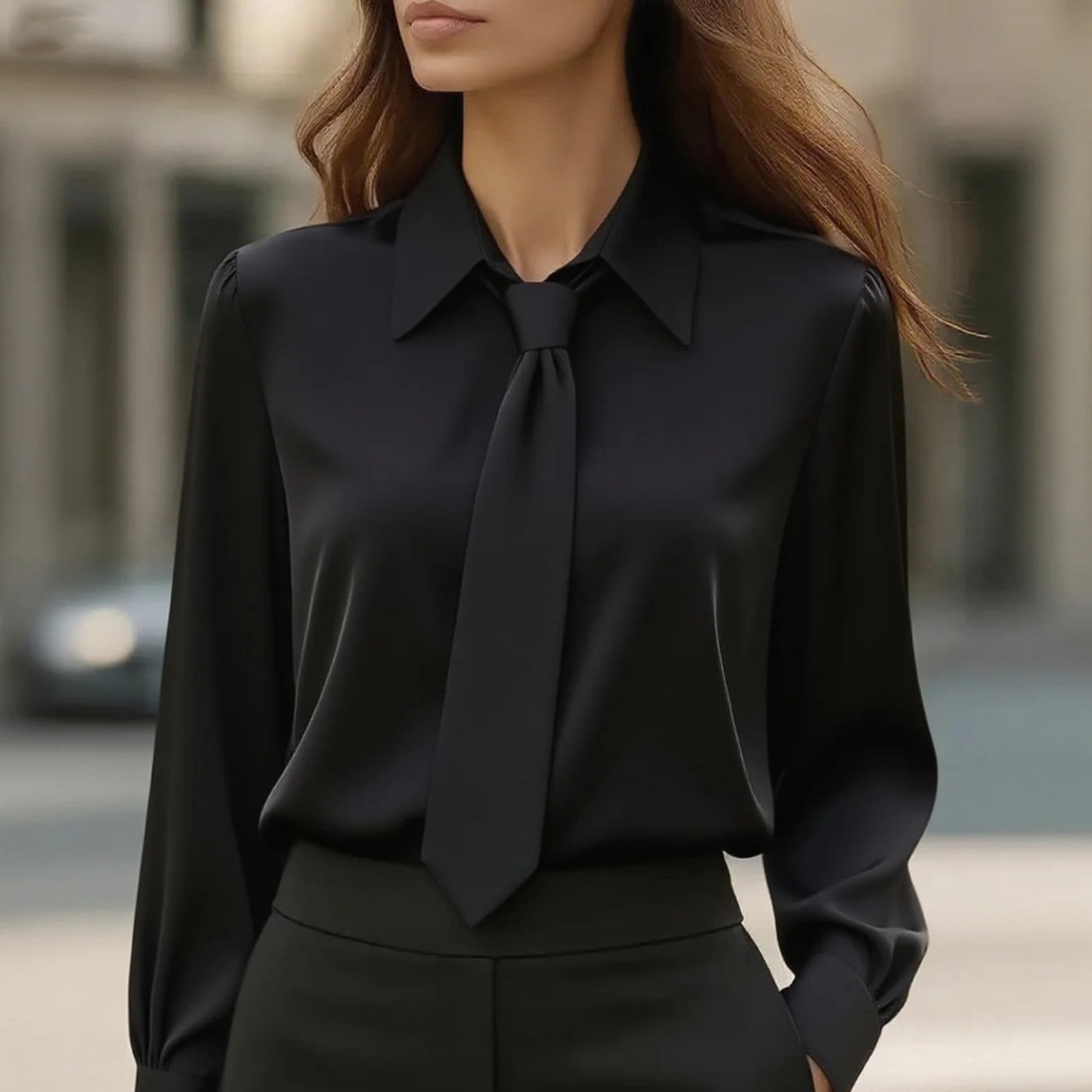 Mifsaly Business Tops for Women Lapel Long Sleeve formal Elegant Blouse ...