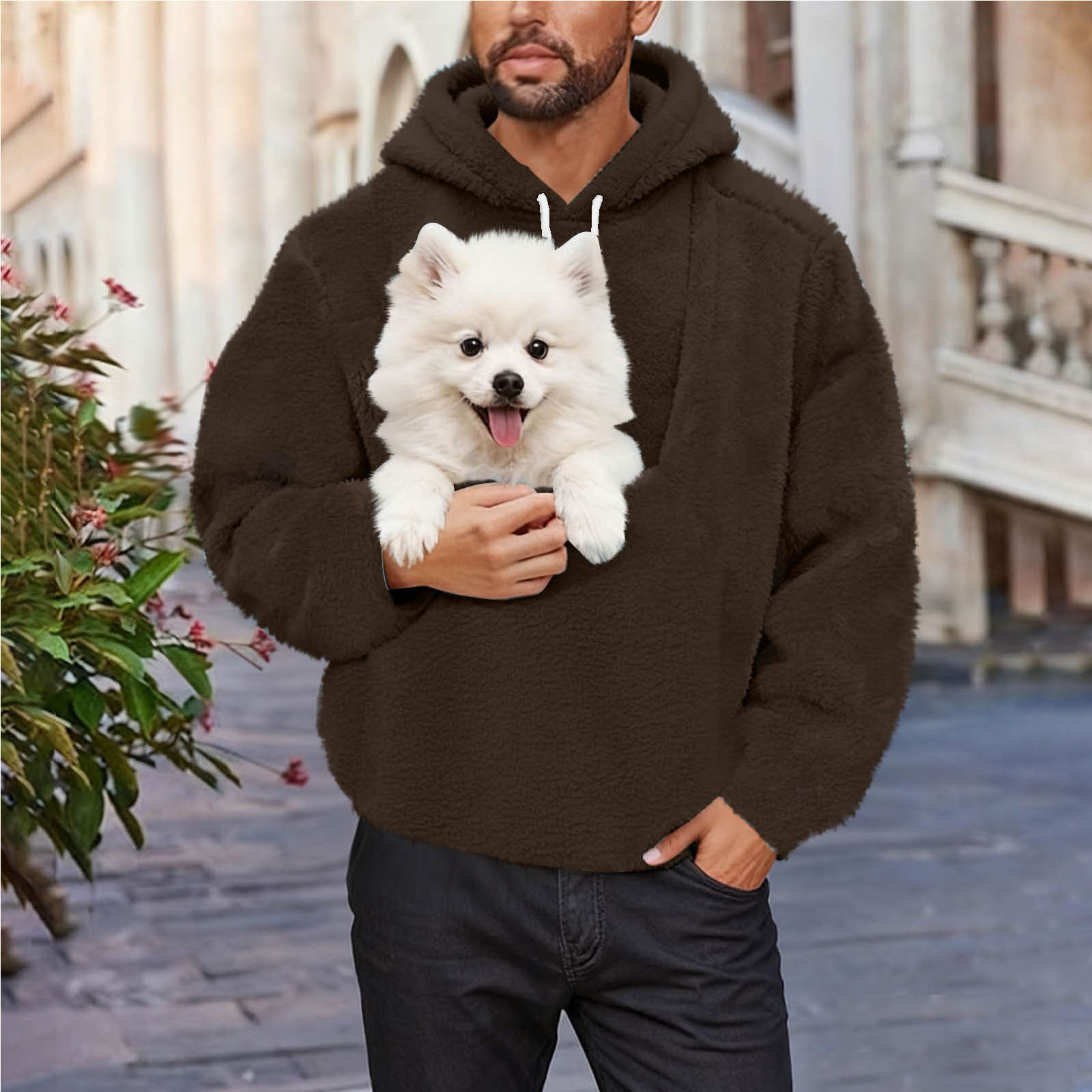 Mifsaly Cats Pouch Hoodie Men Fuzzy Fleece Warm Dog Pouch Hoodies with ...