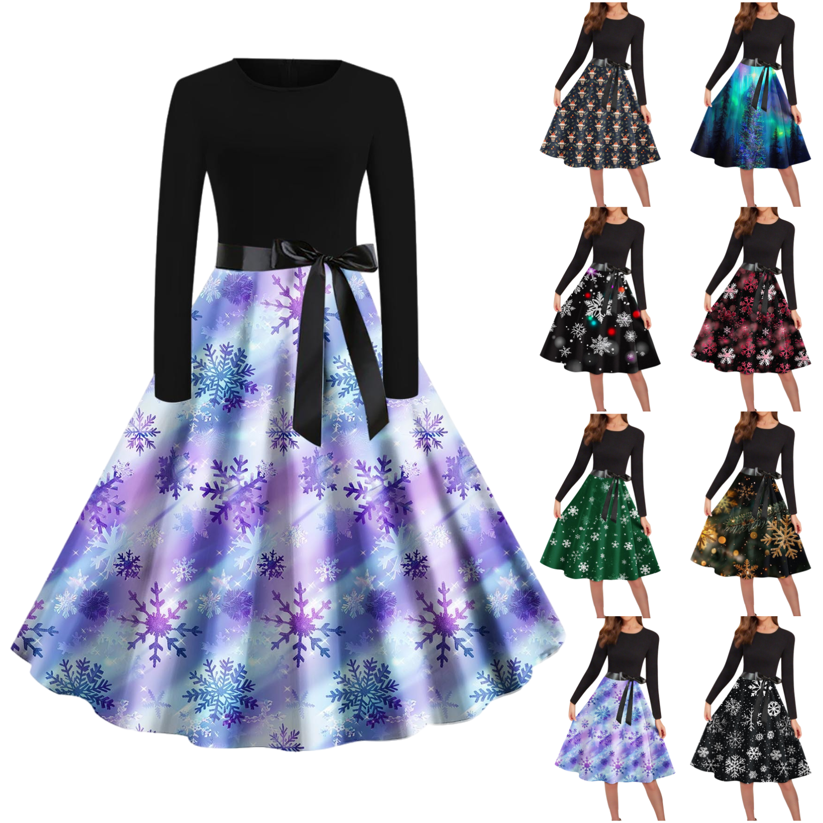 Mifsaly Christmas Dresses for Women 2025 Xmas Snowflake Print Long ...