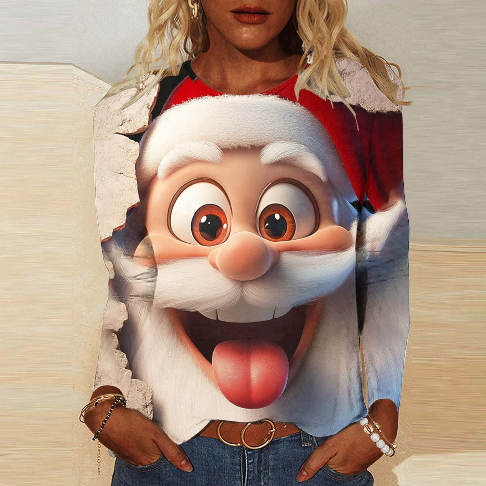 Mifsaly Christmas Sweatshirts for Women Plus Size Cute Print Loose Xmas ...