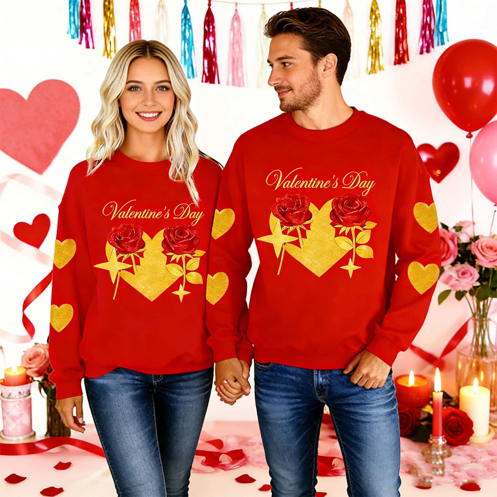 Mifsaly Cotton Couples Matching Sweatshirts Mens Womens Valentine's Day ...