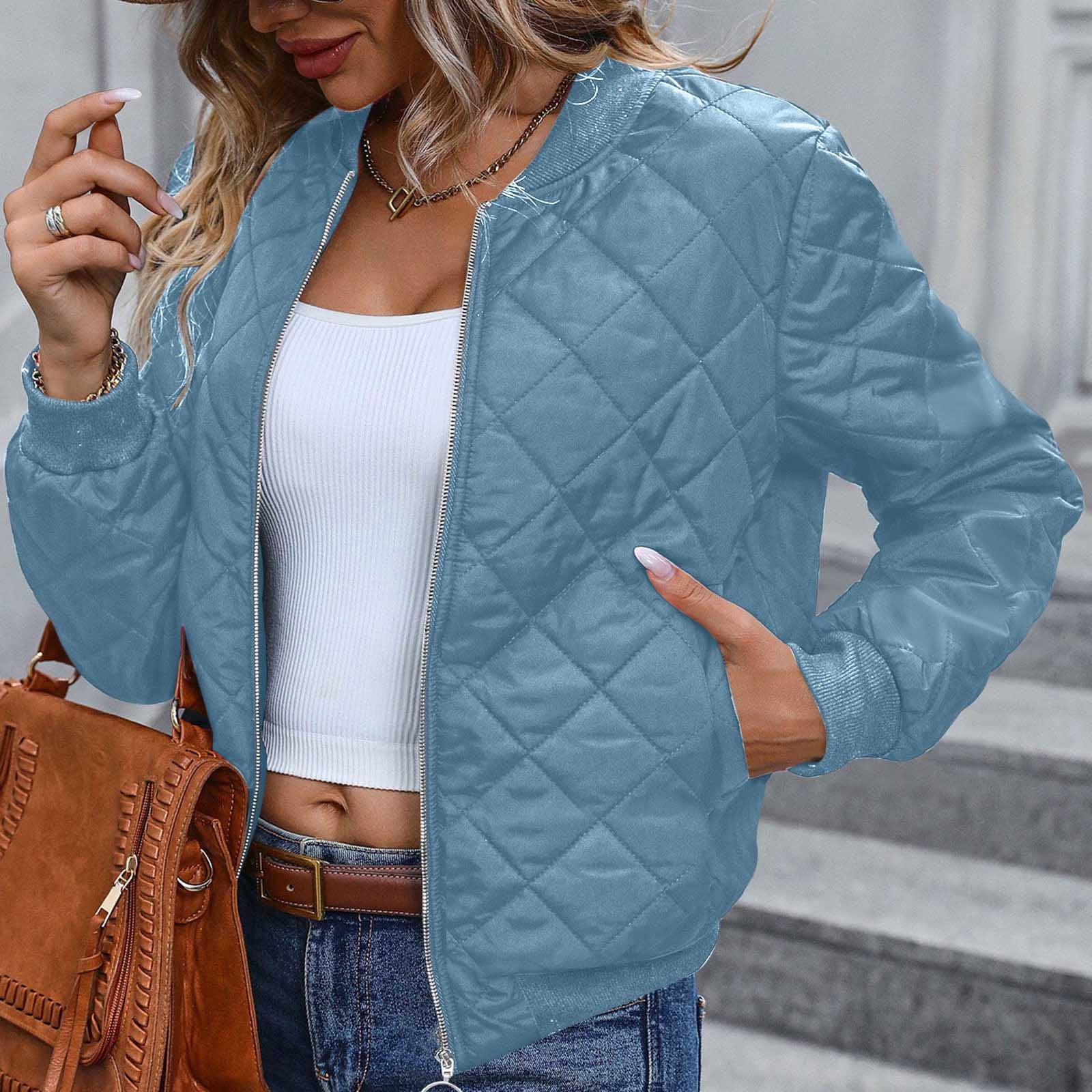 Mifsaly Cropped Quilted Jackets for Women Zip up Mock Neck Warm Padded ...