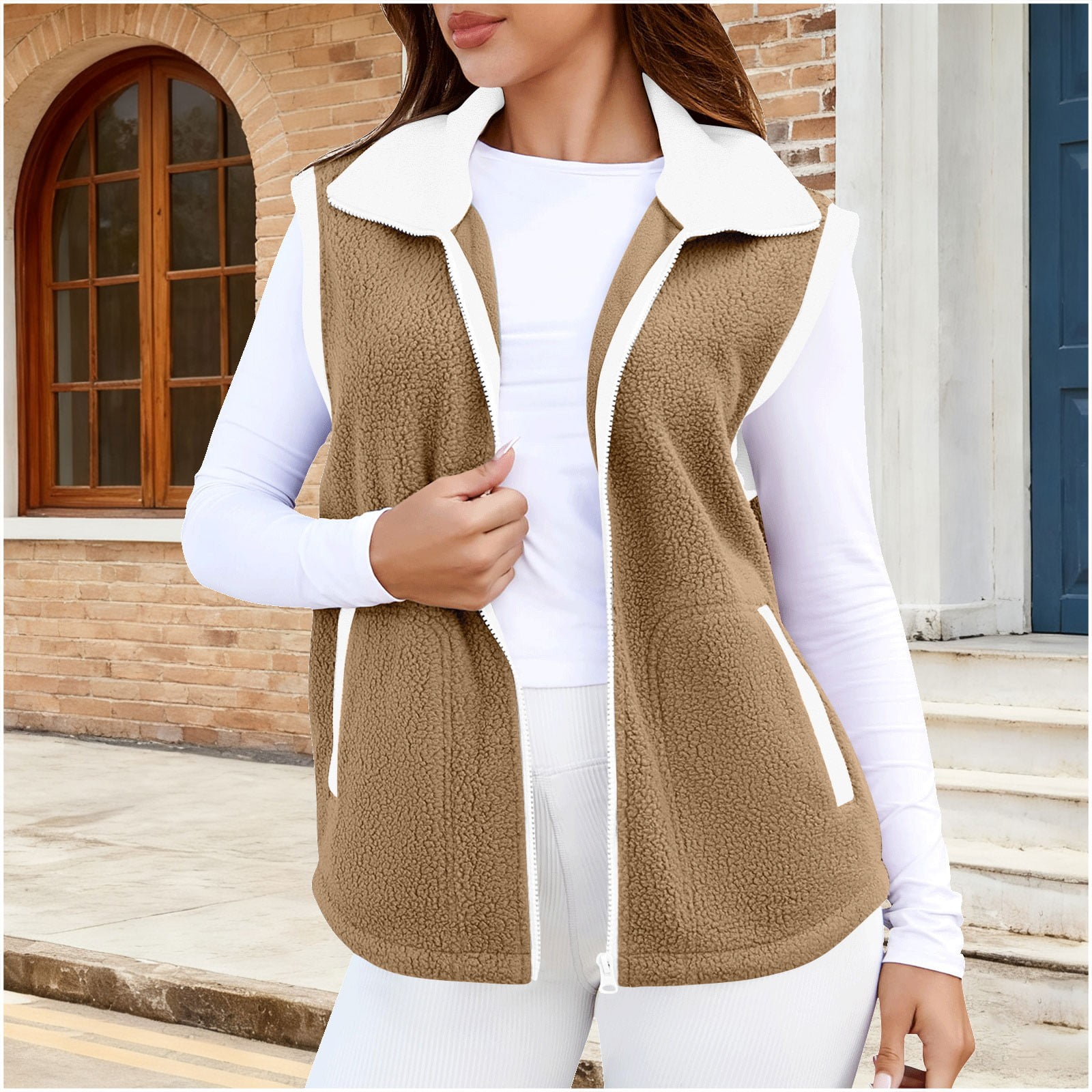 Mifsaly Fleece Vest Women Zip up Thick Warm Sleeveless Jacket Lapel ...