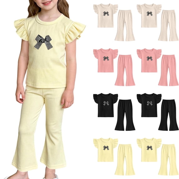 Mifsaly Girls 2 Piece Cute Outfits Flutter Ruffle Sleeve Tee Shirts and ...