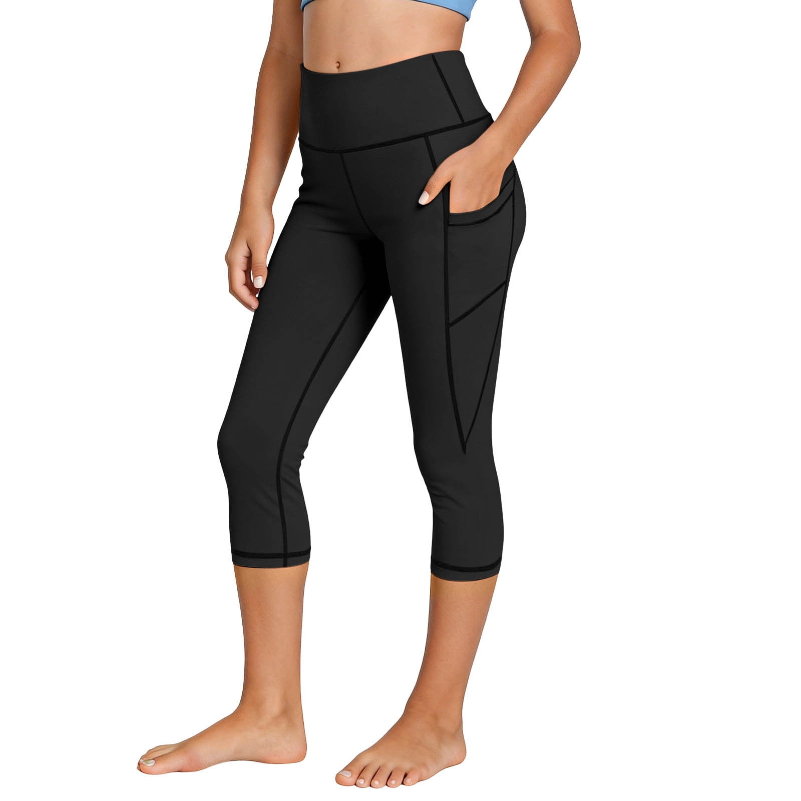 Mifsaly Girls High Waist Yoga Capris with Pockets Kids Tummy Control ...