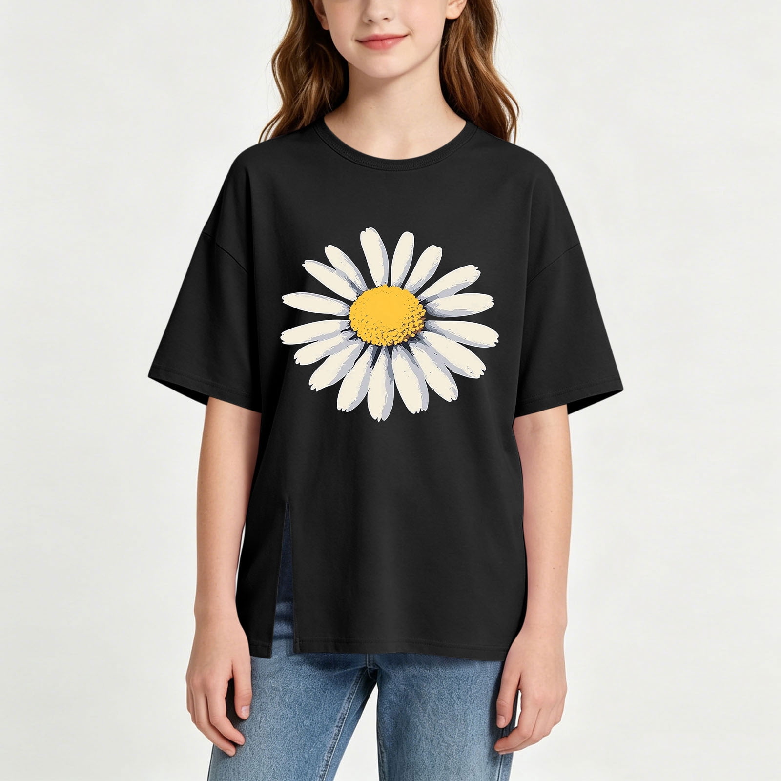 Mifsaly Girls Oversized T-Shirts Sunflower Graphic Print Short Sleeve ...