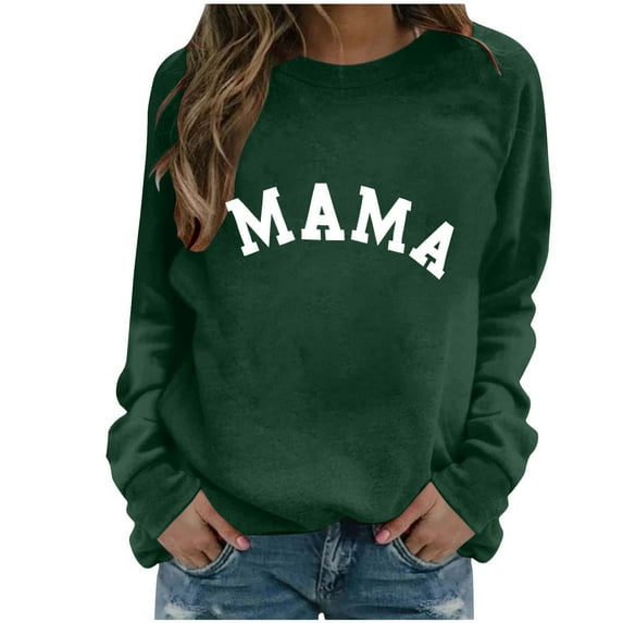 Mifsaly Lightweight Sweatshirts for Women Mama-Print Oversized Long Sleeve Sweatshirt Gym ...
