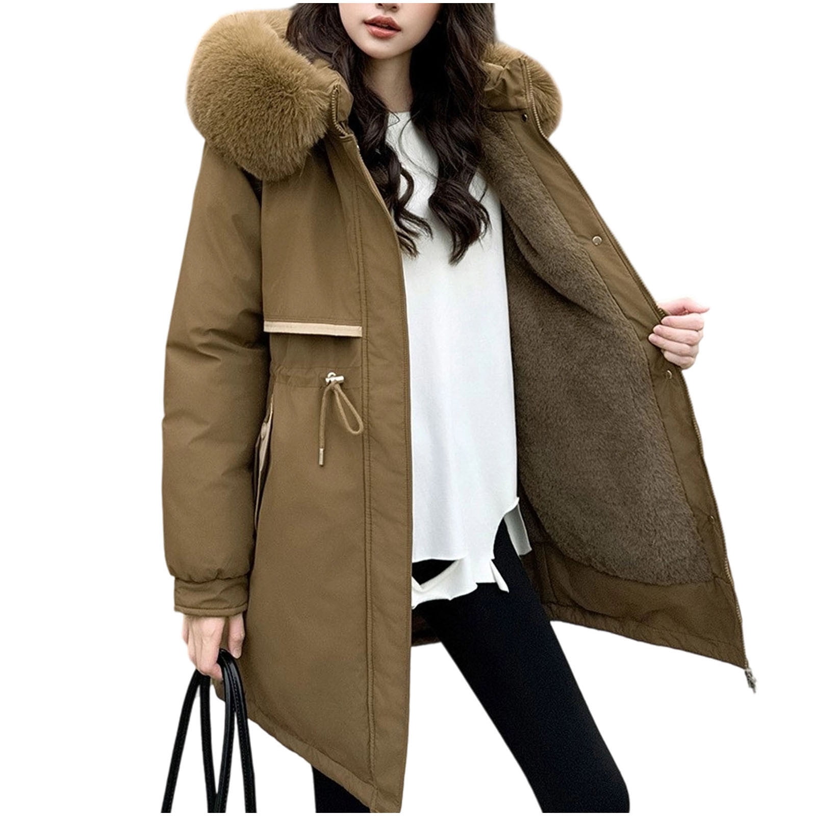 Mifsaly Long Quilted Jackets for Women Fleece Lined Zip up Thicken Warm ...