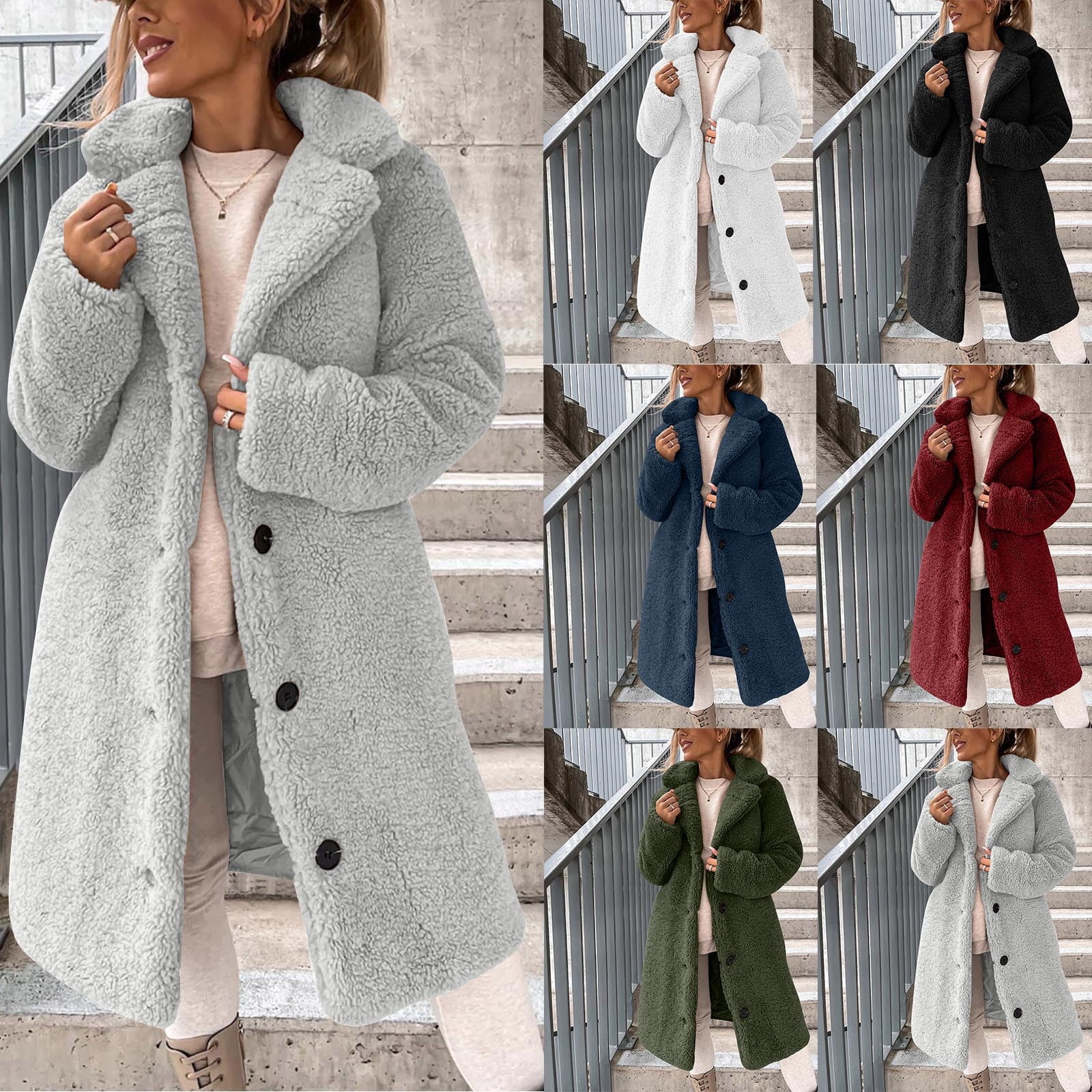 Mifsaly Long Sherpa Jacket Women Thicken Warm Lapel Winter Coats Single ...