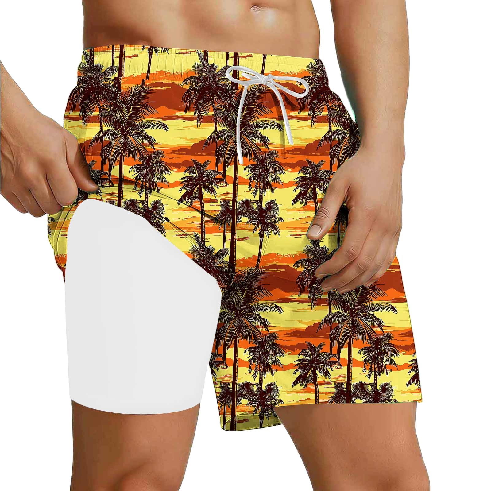 Mifsaly Men Swim Trunks Sunset Palm Tree Print Beach Shorts with ...