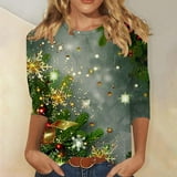 Mifsaly Merry Christmas Shirts Women 3/4 Sleeve Crewneck Plus Size T ...