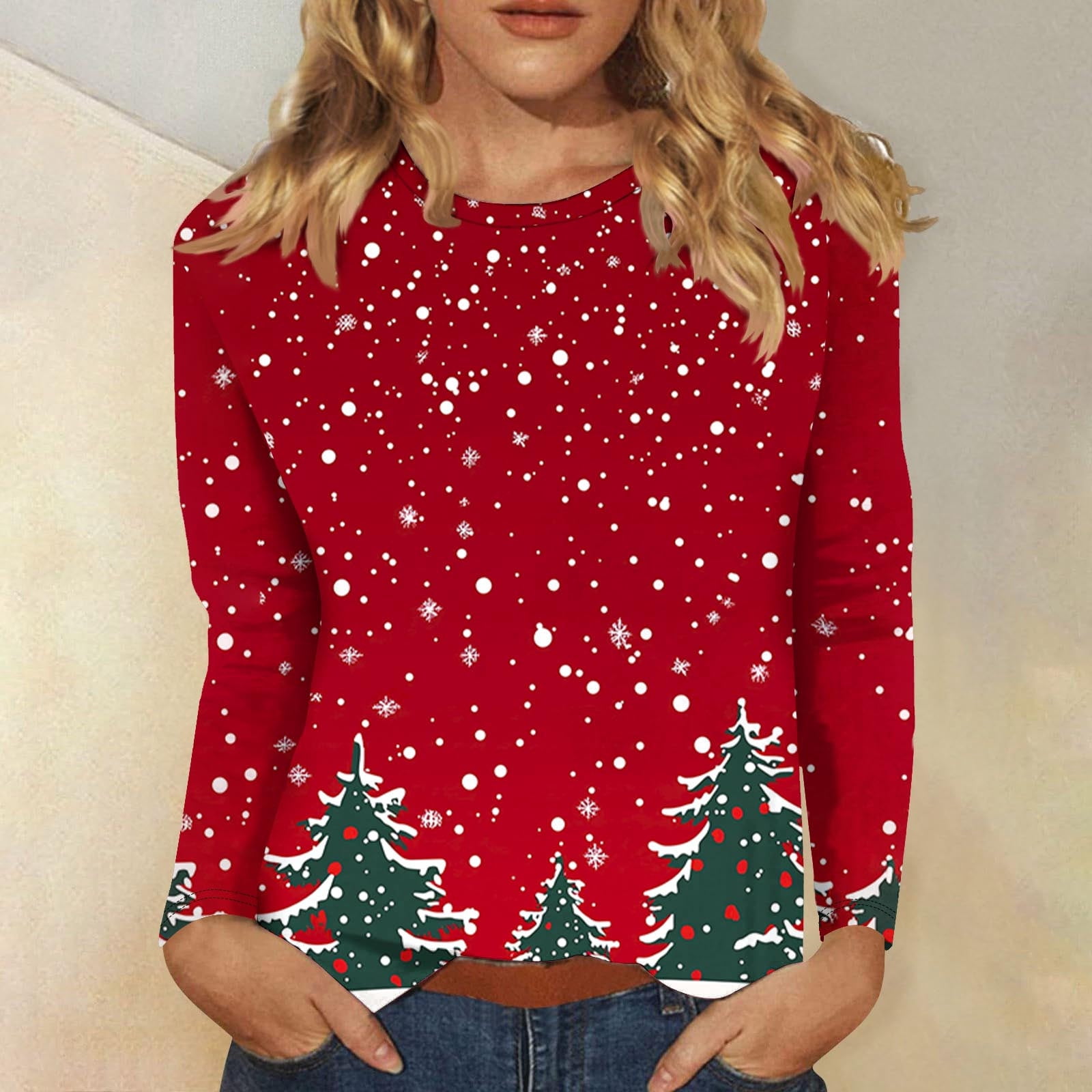Mifsaly Plus Size Christmas Shirts for Women Long Sleeve Xmas T-Shirt ...