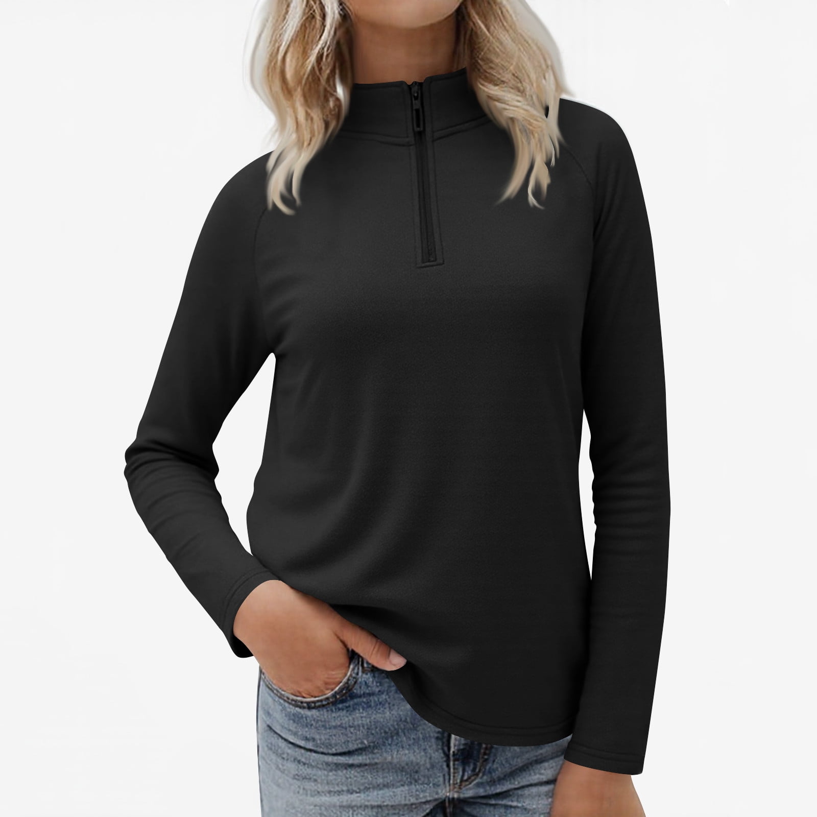 Mifsaly Plus Size Sherpa Fleece Jacket Women 1/4 Zip Long Sleeve Warm ...