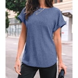Mifsaly Ribbed Knit Tops for Women Loose Cap Sleeve Crew Neck Summer ...