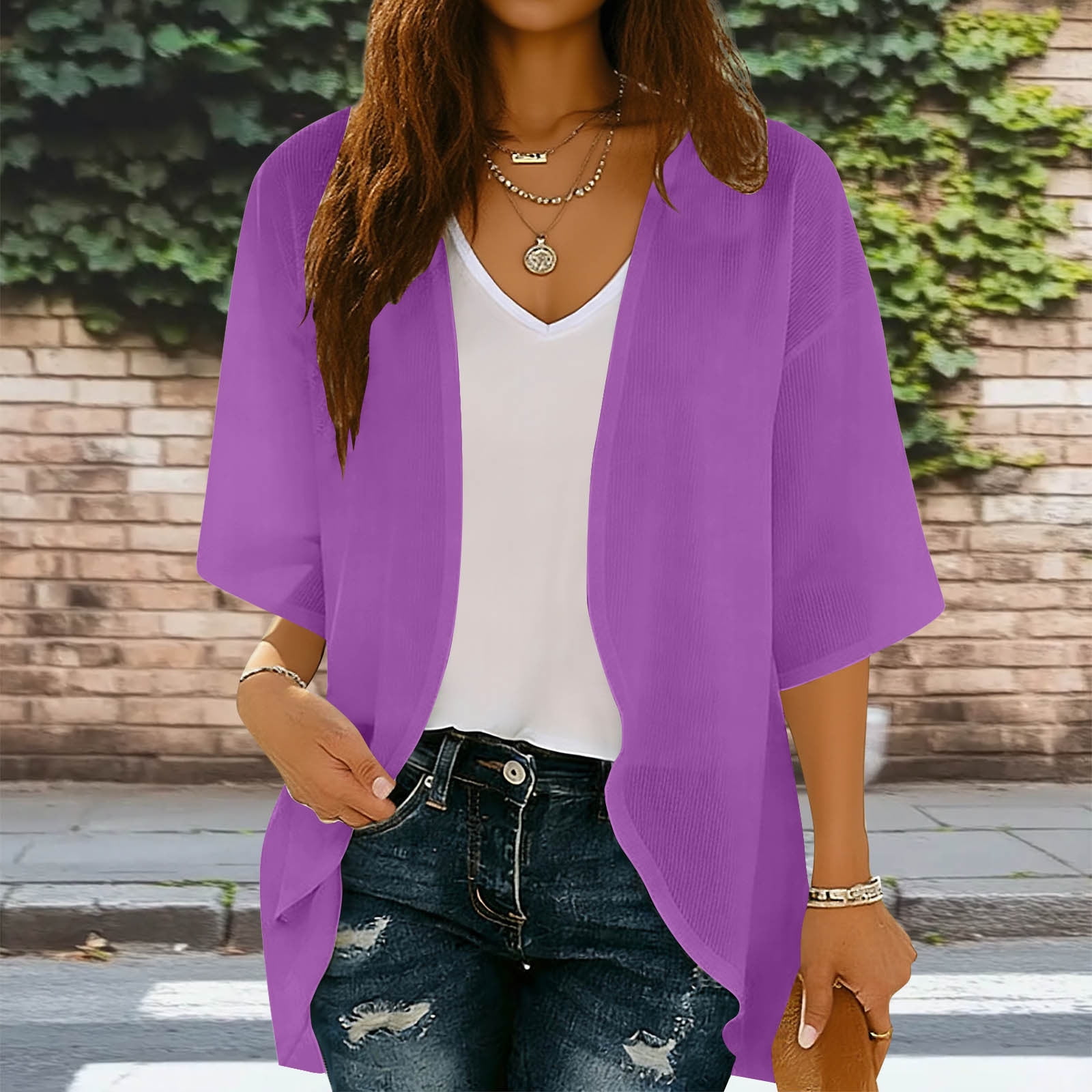 Mifsaly Summer Cardigans for Women Lightweight 3/4 Sleeve Open Front ...