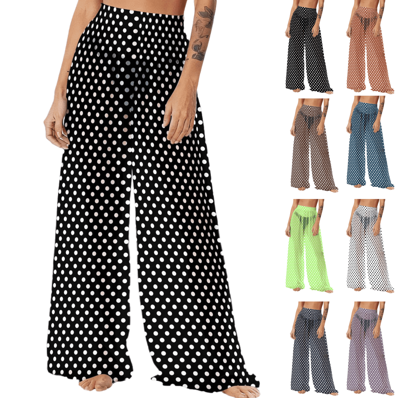 Mifsaly Swimsuit Cover Up Pants Women Beach Sheer Mesh Pant Polka-Dot ...